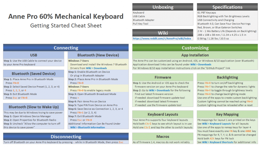 Anne Pro RGB Lighting Mechanical Keyboard w/Gateron Switches and ...